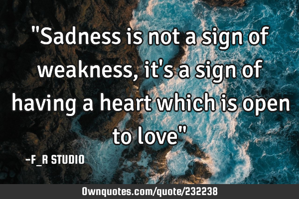 "Sadness is not a sign of weakness, it's a sign of having a: OwnQuotes.com